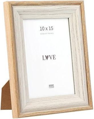 Deknudt Frames Bilderrahmen in Weiß mit Außenrand in naturfarbe - für Foto 30 x 40 cm - Weiß - Fotorahmen - S68VG1 - zum Aufhängen