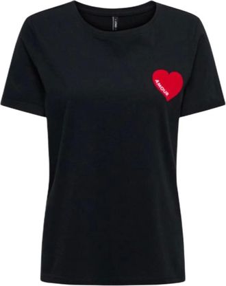 Only Only, Femme, Tops, Noir, Taille: 42 FR T-shirt en coton &agrave; manches courtes et col rond