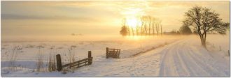 Paul Sinus Art Bilder Wand Bild - Kunstdruck 120x40cm Winterlandschaft Sonnenuntergang Nebel