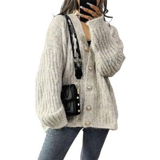 Generic Veste tricot&eacute;e ample avec boutons pour femme - Cardigan dhiver pour garder au chaud - Mode d&eacute;contract&eacute;e, Abricot, Taille XS