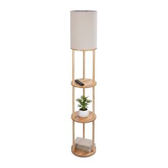 Relaxdays Stehlampe mit Regal, HD: 180 x 30 cm, E27-Fassung, Holz & Leinen, modernes Design, Stehleuchte, Natur-wei&szlig;