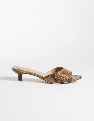 Ralph Lauren Sandales &agrave; talon style mules effet peau de serpent - Fauve-Marron
