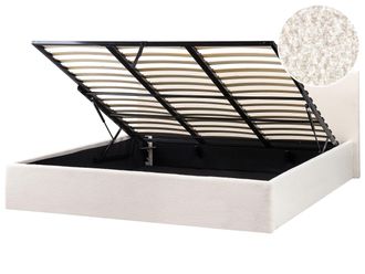 Beliani Polsterbett Boucl&eacute; Creme wei&szlig; mit Lattenrost 180x200 cm Bettkasten modern Orbey