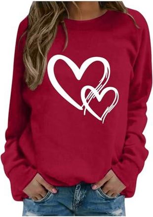 Generic Sweat &agrave; capuche d&eacute;contract&eacute; &agrave; col rond imprim&eacute; pour la Saint-Valentin 2026, Rouge, L
