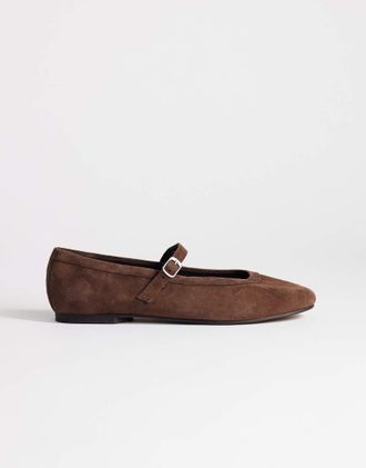 Topshop Billy ballerines en daim avec boucle couleur chocolat-Marron