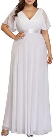 Ever-pretty Robe de Soirée Grand Taille Mousseline Col V Femme Demoiselle Blanc 52