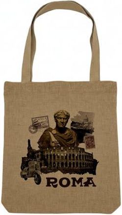 Fabulous Sac Shopping Tote Bag Aspect Lin - Roma Vintage Rome Voyage Histoire Tourisme - Sac de Courses Toile Epaisse 360g Beige Naturel Cabas Port&eacute; Epaule Sol