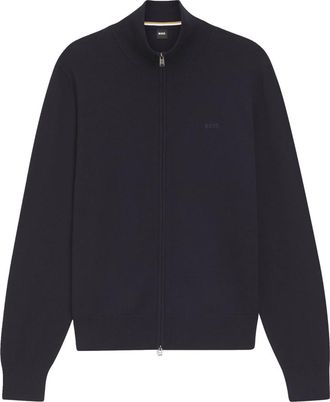 HUGO BOSS Strickjacke aus Baumwolle mit Zip und Label-Schriftzug in