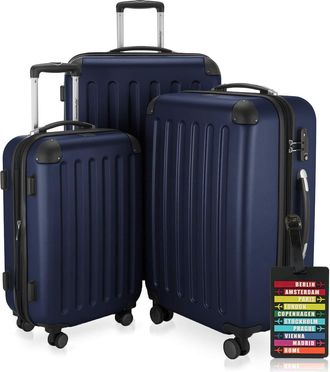 HAUPTSTADTKOFFER Spree - 3er Koffer-Set + Kofferanhänger - Handgepäck 55 cm, mittelgroßer Koffer 65 cm, großer Reisekoffer 75 cm, TSA, 4 Rollen, Dunkelblau