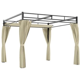 OUTSUNNY Pergola de jardin - tonnelle de jardin ext&eacute;rieur - Outsunny - toit r&eacute;tractable, 4 rideaux, protection UV30+ - acier - 3x3m - beige