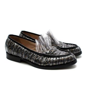 Midnight 00 Black Tulle & PVC Polka Dot Antoinette Loafers Size 40