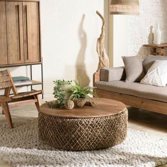 Macabane Macabane - sixtine - Table basse ronde 100x100cm en tissage de fibre de cocotier