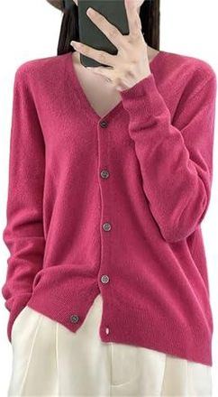 Generic Pull en laine m&eacute;rinos pour femme 100 % tricot col en V Version cor&eacute;enne polyvalente Hiver Cachemire, Wq015 Mei Hong, Taille XS