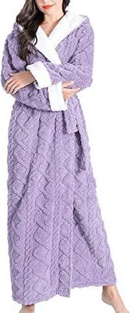 Onsoyours Peignoirs Femme Robe de Chambre Polaire Flanelle Chaud Peignoir de Bain Femme Capuche Longue avec 2 Poches Super Doux pour Femme C Violet Clair 36