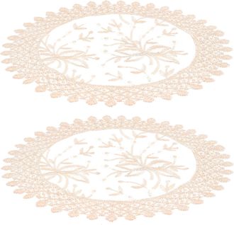 Garneck 2 St&uuml;ck Lace Coaster Wei&szlig;e Bestickte Bl&uuml;tenmotive Runde Untersetzer Elegante Tischdekoration mit Hitzeschutz Stilvolle Spitzenmatten f&uuml;r Heim und B&uuml;ro