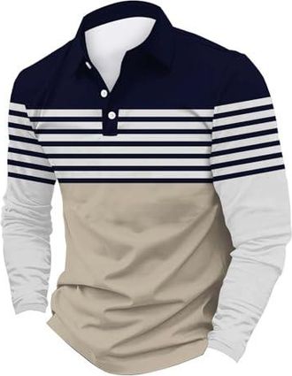 Generic Polo à manches longues pour homme | Rayé à manches longues Rugby Décontracté Coupe régulière Chemise Tops Mode Printemps et Été Business Slim Casual S