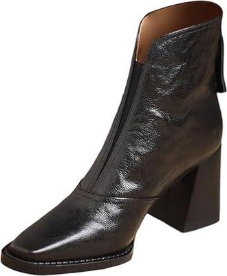 Generic Bottines r&eacute;tro &agrave; bout carr&eacute; pour femme - Style d&eacute;contract&eacute; - Avec fermeture &eacute;clair &agrave; larri&egrave;re - Pour le travail, les rendez-vous galants, Noir, 39.5 E
