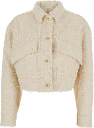 Brunello Cucinelli Femme, Vestes, Blanc, Taille: 38 FR Fringed Cotton Jacket