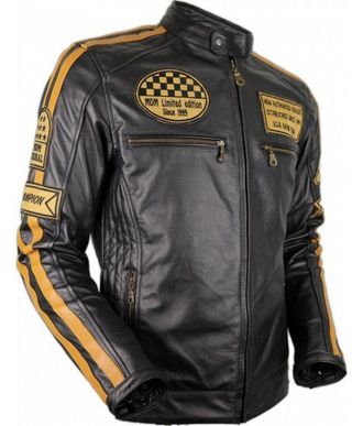 MDM Lederjacke Herren Biker Leder Jacke Freizeit Motorrad Lederjacke mit Protektoren Klassischer Highway-Look mit Protektoren