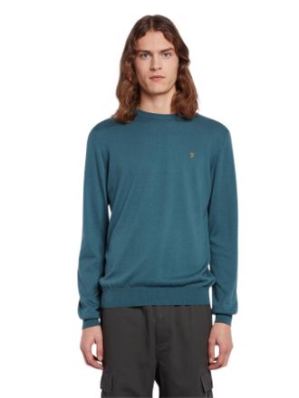 Farah Herren Mullen Wool Crew Neck Pullover, Ocean, XL