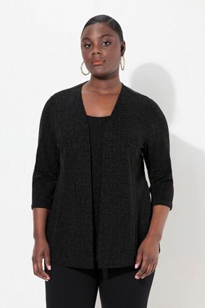 Ulla Popken Druckbluse 2-in-1-Blusenshirt Glitzer V-Ausschnitt 3/4-Arm