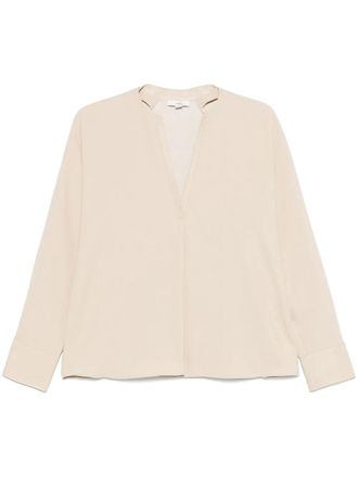 Vince Bluse mit Faux-Leder-Besatz - Nude