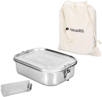 Navaris Brotdose Lunch Box Brotbox aus Edelstahl 1400 ml - Vesperdose Box Metall Behälter - auslaufsicher - spülmaschinenfest