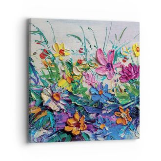 Arttor Bilder auf Leinwand 40x40cm Leinwandbild Blumen die Farben pastos Klein Wanddeko Bild Schlafzimmer K&uuml;che Deko Wandbilder Dekoration Wohnzimmer Wall De