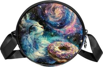 Generic Sac &agrave; bandouli&egrave;re rond pour femme, sac &agrave; bandouli&egrave;re rond d&eacute;contract&eacute; avec fermeture &eacute;clair, bretelles r&eacute;glables, motif beignet galaxie, pour femme et