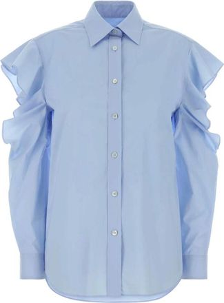 Moschino Femme, Blouses et Chemises, Bleu, Taille: 38 FR Chemise en popeline de coton extensible