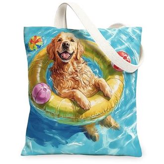Generic Sac fourre-tout amusant en toile motif chien golden retriever pour faire du shopping, 33 x 38,1 cm, sac &agrave; bandouli&egrave;re r&eacute;utilisable pour femme, peintur