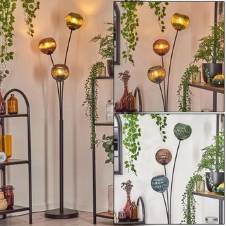 HOFSTEIN Stehleuchte Koyoto, Stehlampe aus Metall/Glas in Schwarz/Grün/Blau/Kupfer, Leuchte im Vintage-Design m. Glasschirmen (Ø 15cm) u. Fußschalter, 170cm, E