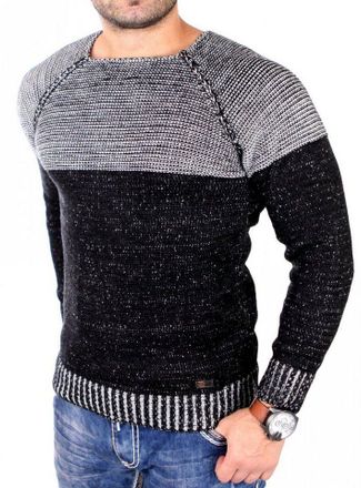 Reslad Strickpullover Reslad Strickpullover Herren Two Tone Rundhals Pullover Grobstrick (1-tlg) Strick-Pulli M&auml;nner Colorblock
