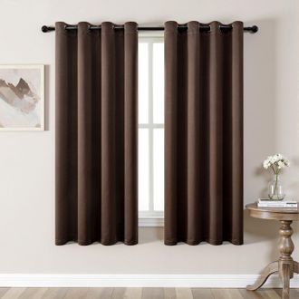 Miulee Vorhang Kurz Verdunkelungsvorhänge Ösen,Schokoladenbraun Vorhänge Blickdicht für Kleine Fenster, Kurz Gardinen Wohnzimmer Schlafzimmer, 2er Set Abdunk