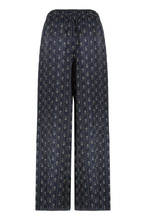 Tory Burch Womens Wide-Leg Viscose-Silk Trousers, Navy Trousers