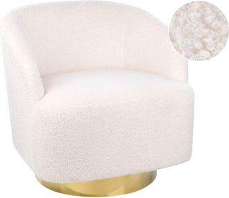 Beliani Fauteuil Courbe Glamour Art Déco Bouclé Blanc Base Dorée Ronde 360° Rotation Lavik