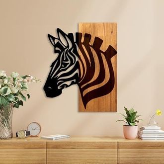 Wallity Elegant Decorative Wooden Wall Accessory, Walnut & Black, 48 x 58 x 3 cm | 50% Wood (3 cm) & 50% Metal (1.5 cm) | Unique Design for Modern Spaces
