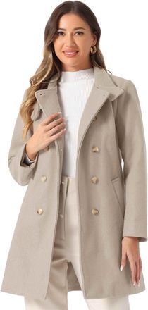 Allegra K Damen Mantel Jacke Herbst Zweireihiger im Winter Stehkragen Klassischer Peacoat Beige XL