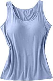 Minetom Femme Débardeur avec Soutien-Gorge Intégré Bretelles Rembourré Tank Tops sans Manches Yoga Sport Gilet Haut Shirt A Bleu XL