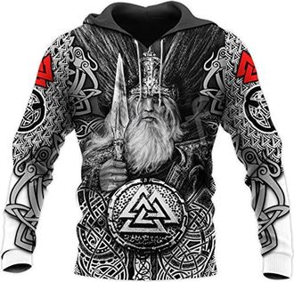 Keephen Hommes Viking Hoodies3D Print Viking Ragnar Viking Warrior Mode Loose Long Manches Sweatshirt Pullover Jacket Viking Cosplay Costume