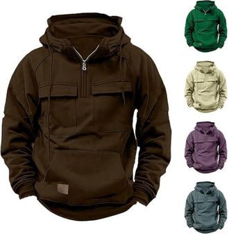 Generic Sweat à capuche vintage pour homme avec cordon de serrage et manches longues - Coupe ajustée - Fermeture éclair - Avec poche poitrine - Haut de marche