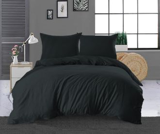 Pizuna 600 Fadenzahl aus Baumwolle Bettw&auml;sche Schwarz, 100% Langstaple Baumwolle Bettbezug und Kissenbezug, 100% Baumwolle Mako Satin 3-Teilig Bettw&auml;scheset 