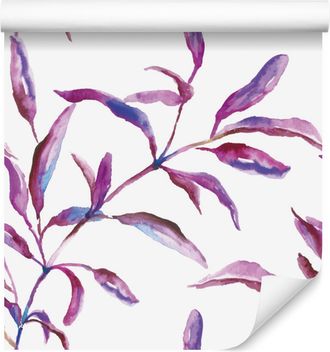 OEM Carta Da Parati Con Foglie Viola Ad Acquerello Per Soggiorno E Camera Da Letto, 50x1000 Cm
