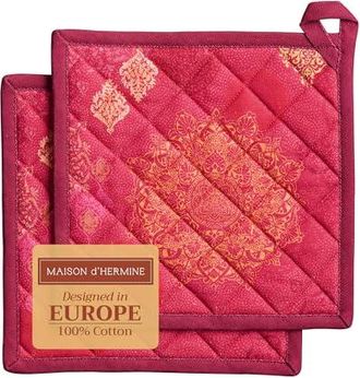 Maison d'Hermine Lot de 2 maniques 100 % coton r&eacute;sistant &agrave; la chaleur (20 x 20 cm) avec noeud pour griller, cuisiner, griller, micro-ondes, Versailles - Thanksgiving/N