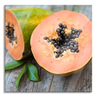 Pixxprint Glasbild, Wandbild auf Echtglas, Genüssliche Papaya aufgeschnitten, 40x40 cm, inkl. Aufhängung und Abstandshalter
