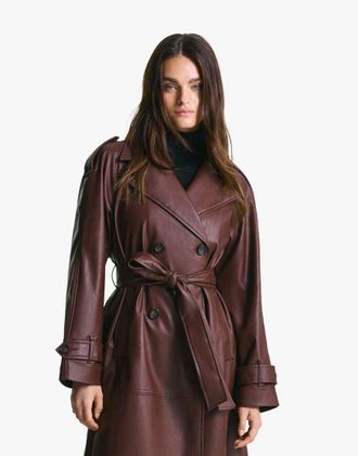 Bershka Trench-coat en similicuir - Rouge