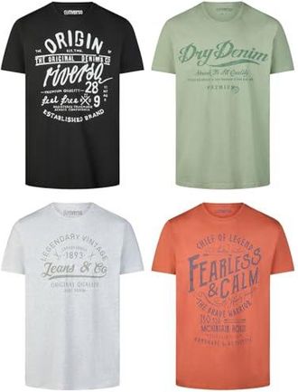 Riverso RIVLeon - Lot de 4 t-shirts &agrave; col rond et manches courtes pour homme - 100 % coton - Coupe droite - Vert, bleu, blanc, gris, rouge, orange - Taille S,