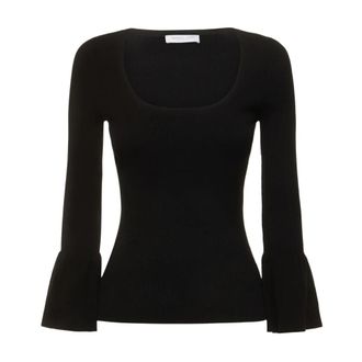 Michael Kors Gerippter Stretch-Viskose-Pullover mit R&uuml;schen&auml;rmeln - - Knitwear - Damen - Schwarzk - L