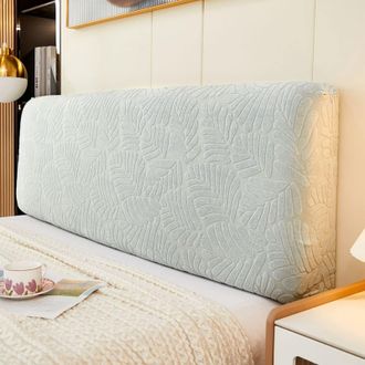 Generic Stretch Blattdruck Bettkopfteil Bezug f&uuml;r Full Queen Kingsize Betten Kopfteil Bezug Gebogene Staubschutzh&uuml;lle f&uuml;r Schlafzimmerdekoration Hellgrau 210-