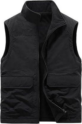 Generic Gilet polaire sans manches pour homme - Gilet de travail en polaire - Col montant - Gilet de sport avec poches - Gilet dhiver - Grandes tailles - Gile